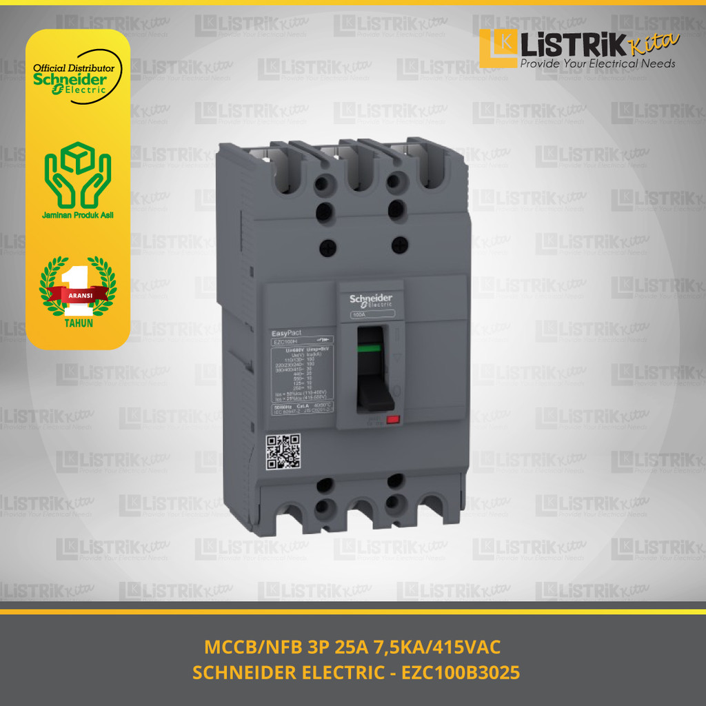 Jual MCCB/NFB SCHNEIDER ELECTRIC EZC100B 3P 25A 7,5KA/415VAC - EZC100B3025 | Shopee Indonesia