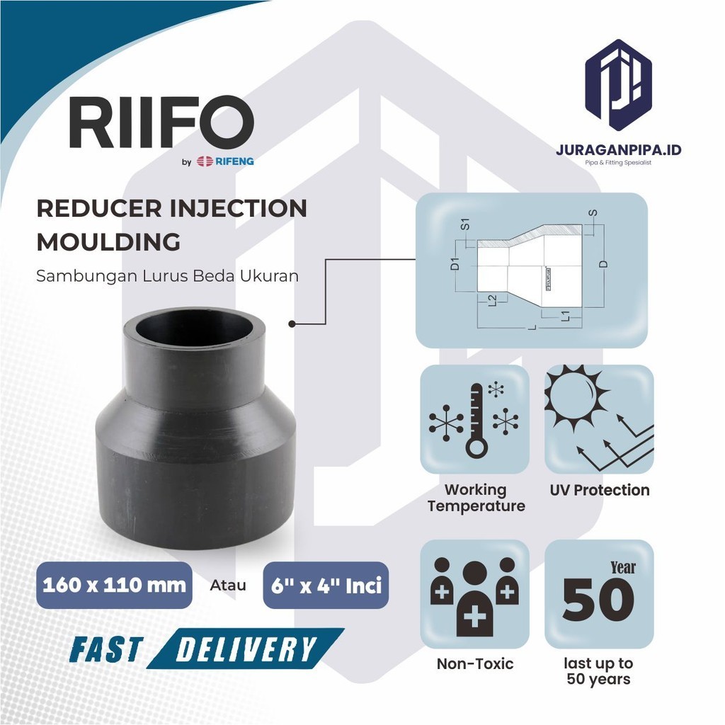 Jual Fitting Pipa HDPE Butt Fusion | Injection Reducer 160 x 110 mm ~ 6 ...