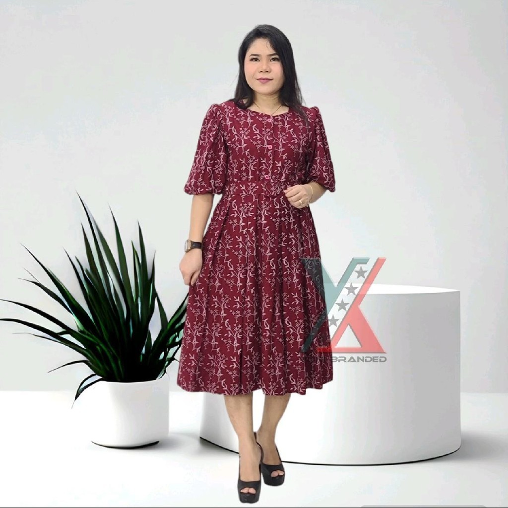 Jual Liona Dress lengan balon include gesper full Furing | Shopee Indonesia