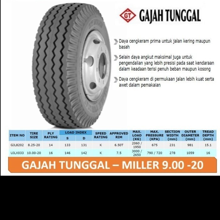 Jual 900 - 20 14PR GT MILLER BAN LUAR TRUK FUSO UKURAN 9.00 R20 ...
