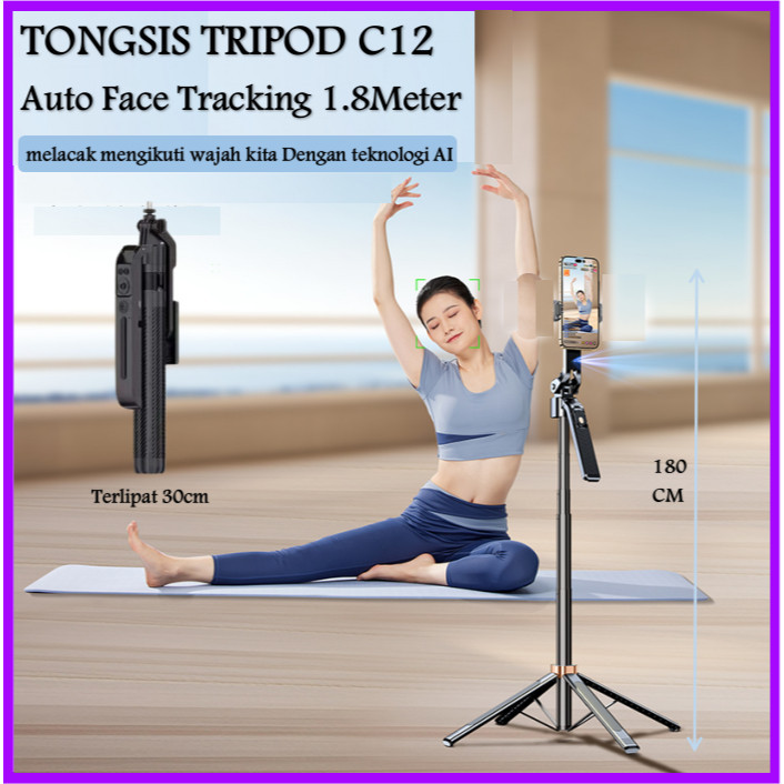 Jual KV C12 Auto Face Tracking Tripod Tongsis 1.8M Gimbal Handphone Stabilizer 360° Camera ...