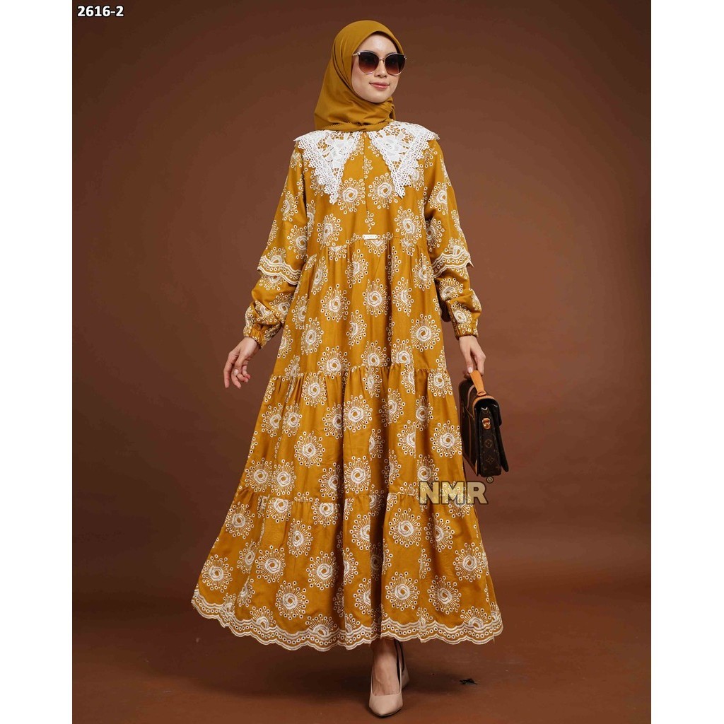 Jual NMR Midi Dress Katun Bordir Bolong Vol 2616-2 (Kerah Renda ...