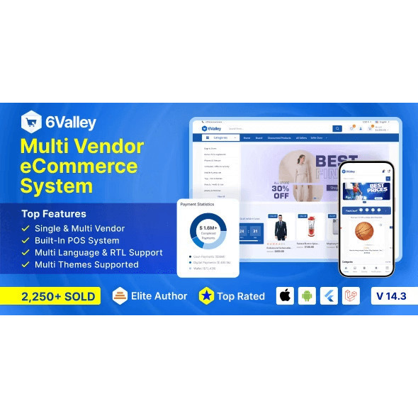 Jual 6valley Multi-Vendor E-commerce – Complete eCommerce Mobile App, LARAVEL, FLUTTER TERLARIS ...