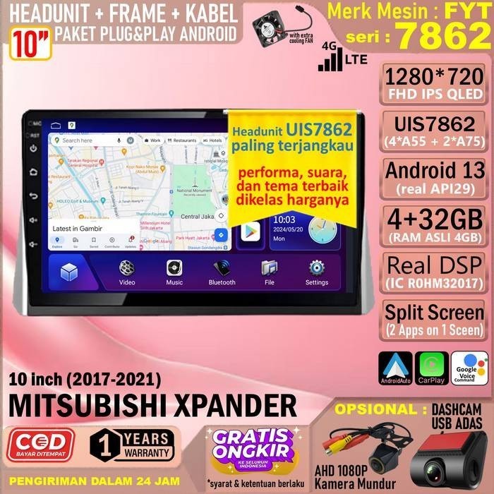 Jual Paket Headunit Android 10 inch + Frame + Soket PNP Mitsubishi ...