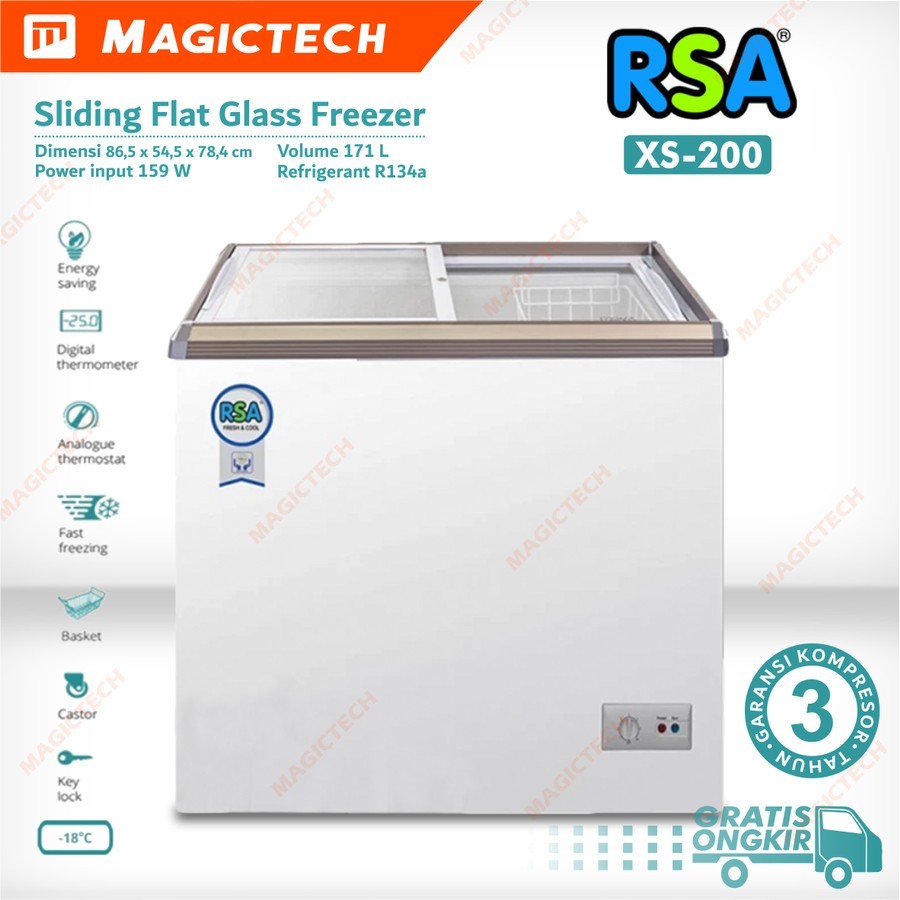 Jual CHEST FREEZER SLIDING FLAT GLASS RSA XS-200 PINTU KACA GESER ...