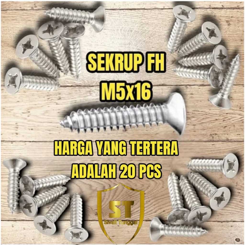Jual (HARGA 20 PCS) SEKRUP FH (M5X16) STAINLESS 201- SKRUP FH TAPPING ...