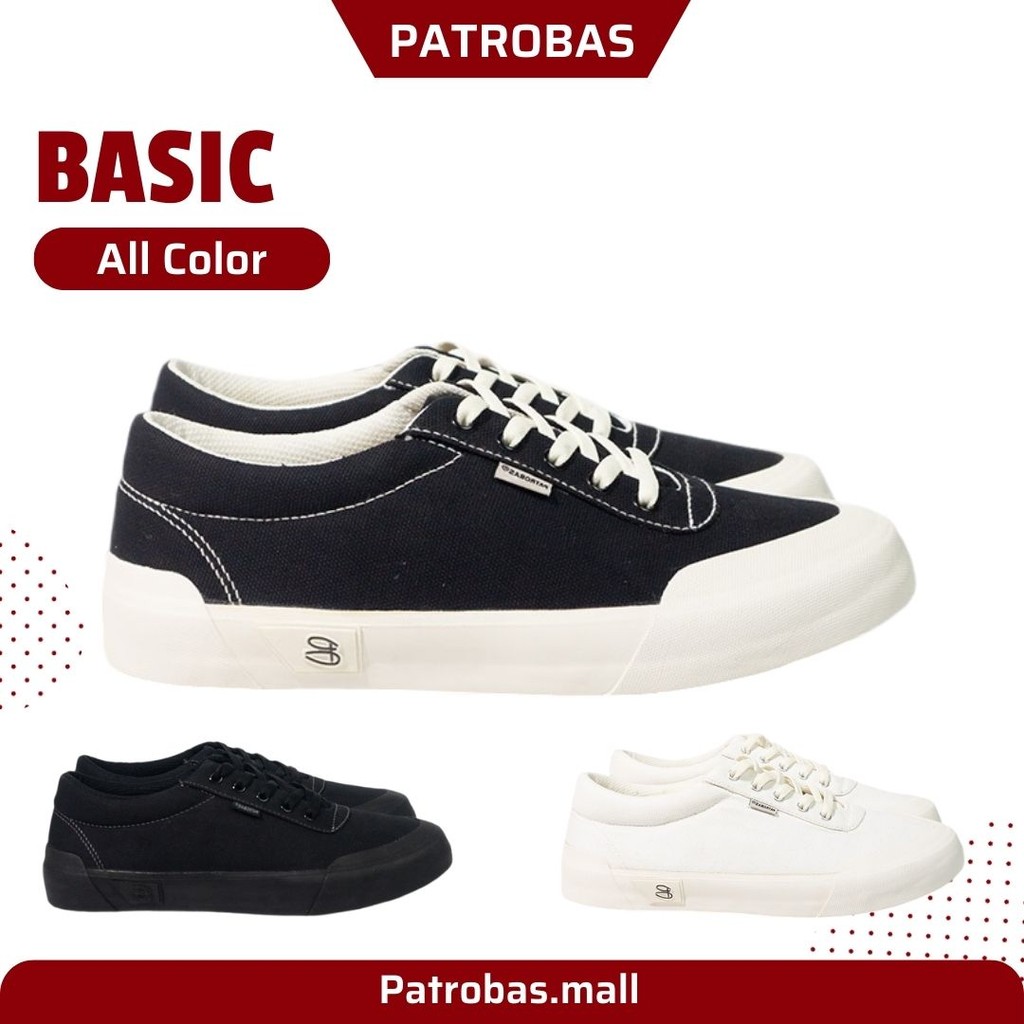 Jual PATROBAS Basic Black White Sepatu Sneakers Sekolah Casual Shoes ...