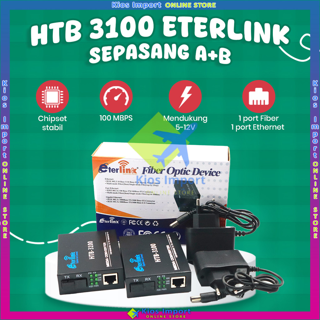 Jual Sepasang HTB-3100 Fiber Optic Media Konverter Single Mode dengan 5V 2A EU Adaptor | Shopee ...