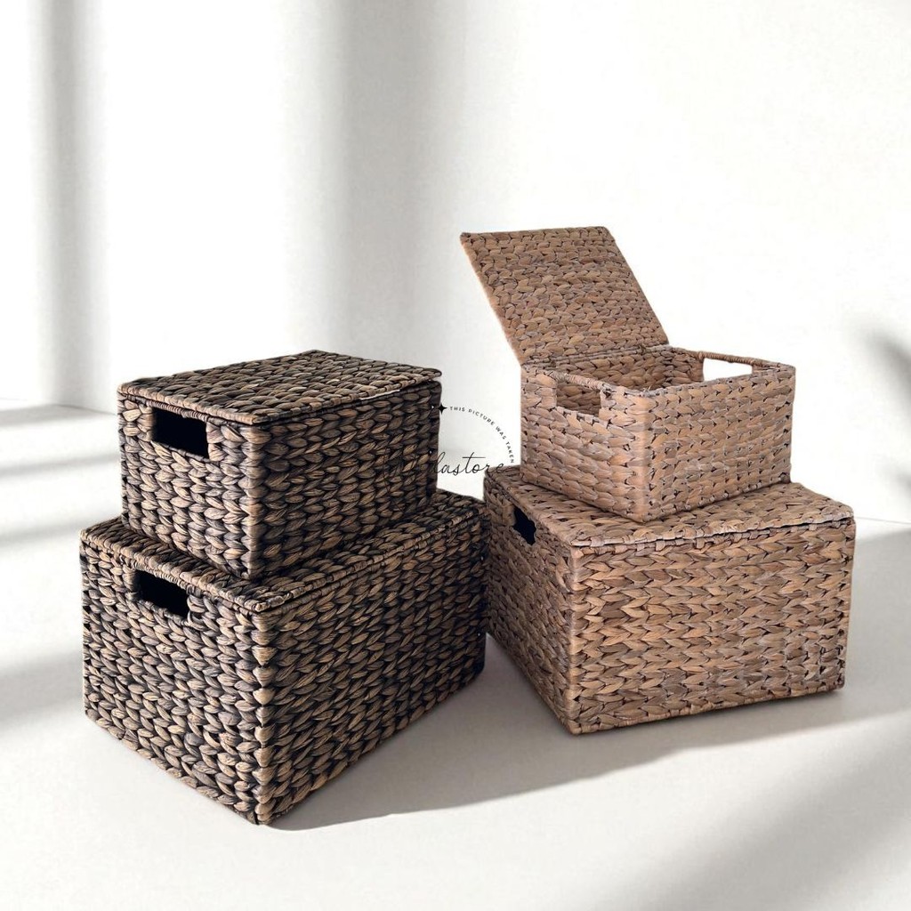 Jual Box Wicker Storage Baskets with Lids and Handles, Hand Woven ...