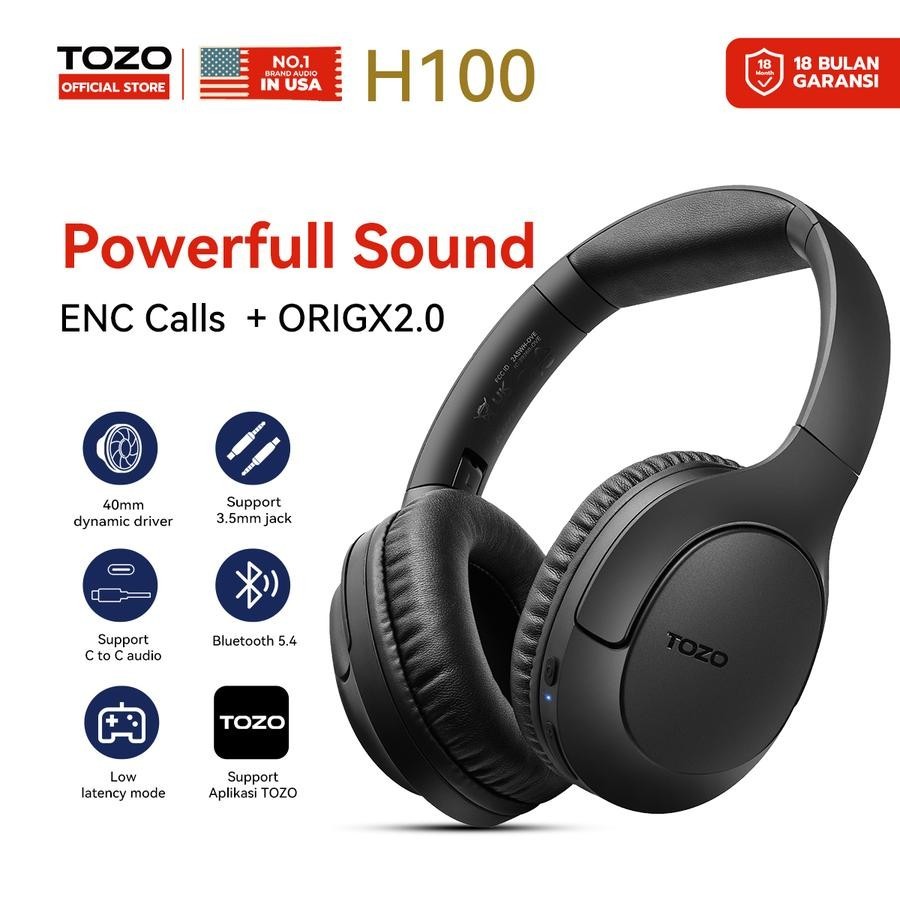 Jual Tozo H100 Over Ear Headphone Wireless ENC Call Noise Cancelling ...