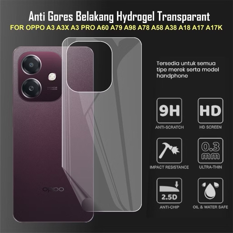 Jual Hydrogel Belakang OPPO A5 PRO A60 A3 PRO A3X NFC A3S A1K A11K A12 A15 A15S A16 A16K A16E ...