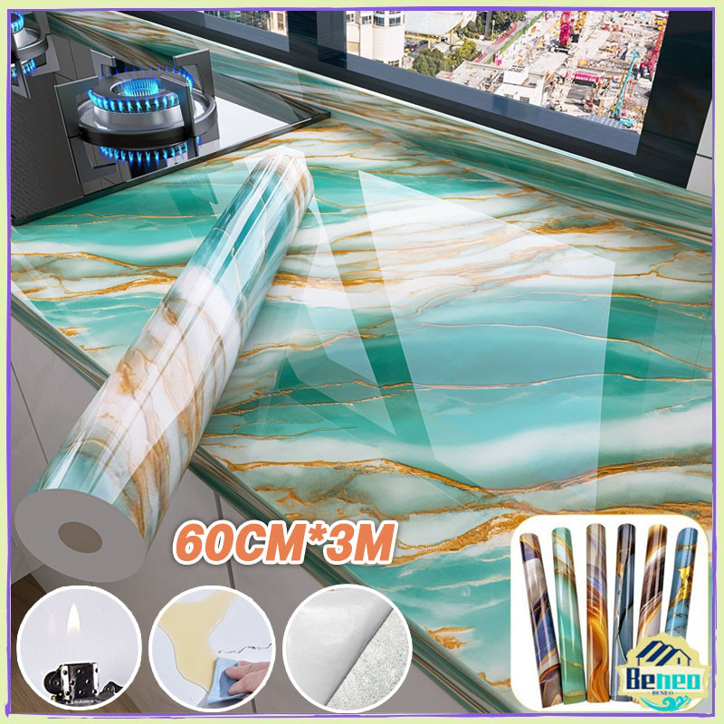 Jual 3M/ROLL Wallpaper Marmer Tebal Tahan Panas PVC Dapur Perekat Diri ...
