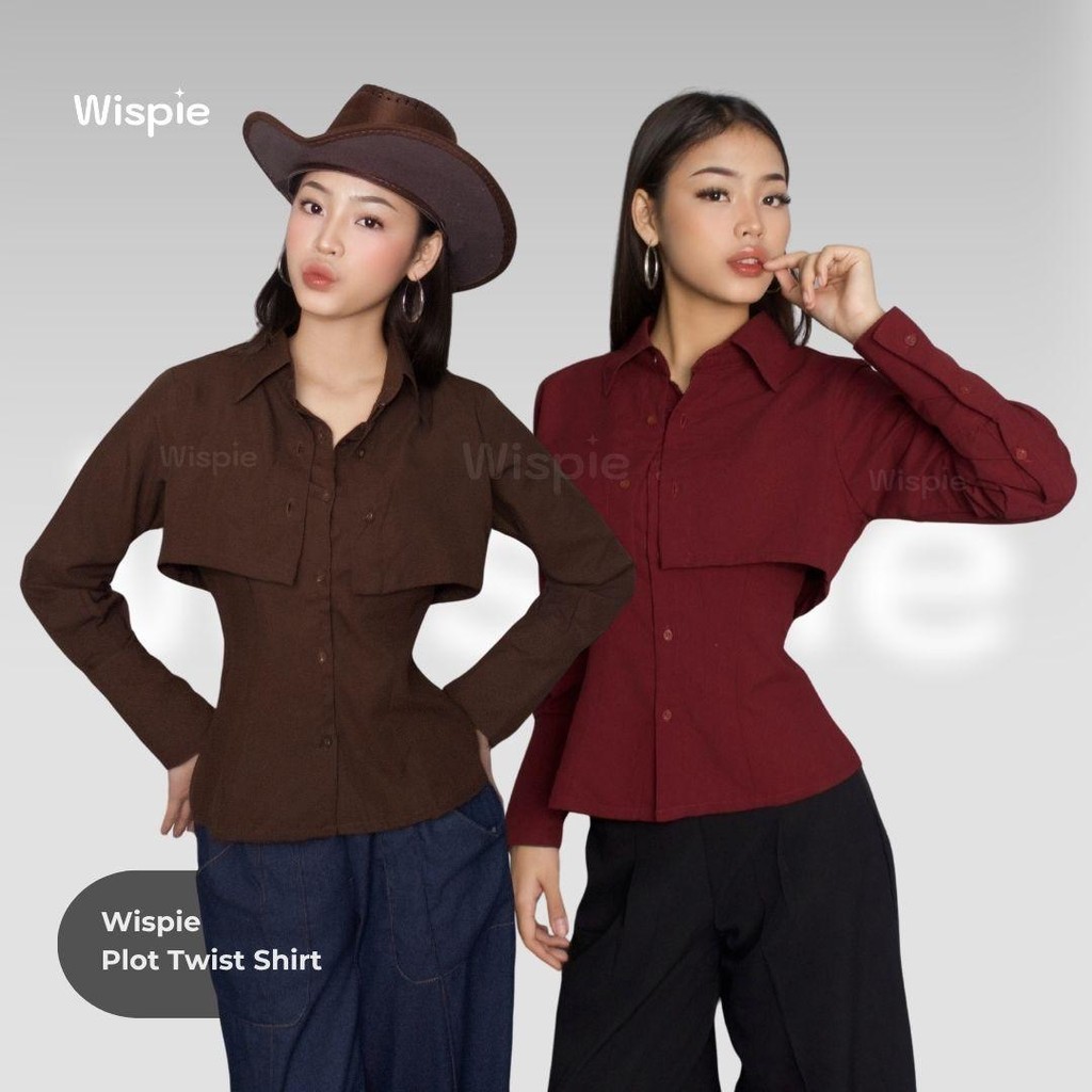 Jual Wispie Plot Twist Shirt | Kemeja Lengan Panjang Wanita Maroon ...