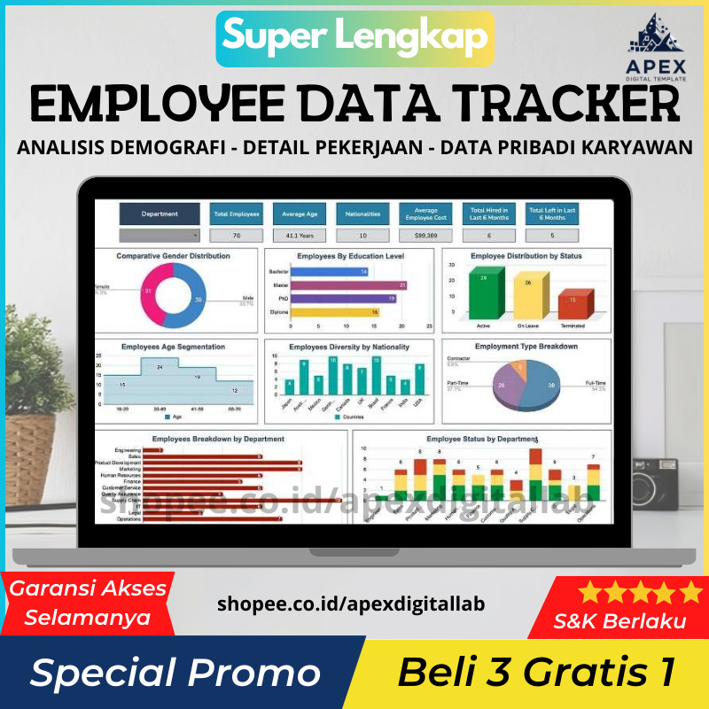 Jual Employee Data Management Excel Google Sheets | HR Tool Database ...