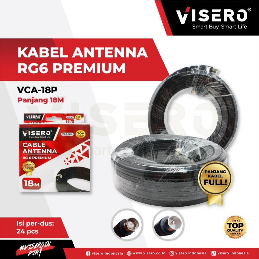 Jual VISERO KABEL ANTENA TV DIGITAL 18 METER RG 6 PREMIUM VCA-18P DENGAN JACK KONEKTOR 18M ...