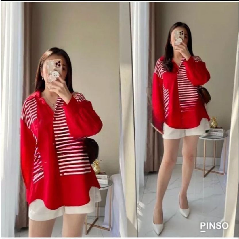 Jual KEMEJA MERAH CABE KEMERDEKAAN LD 100 SAMPAI LD 134CM BAHAN KATUN ...