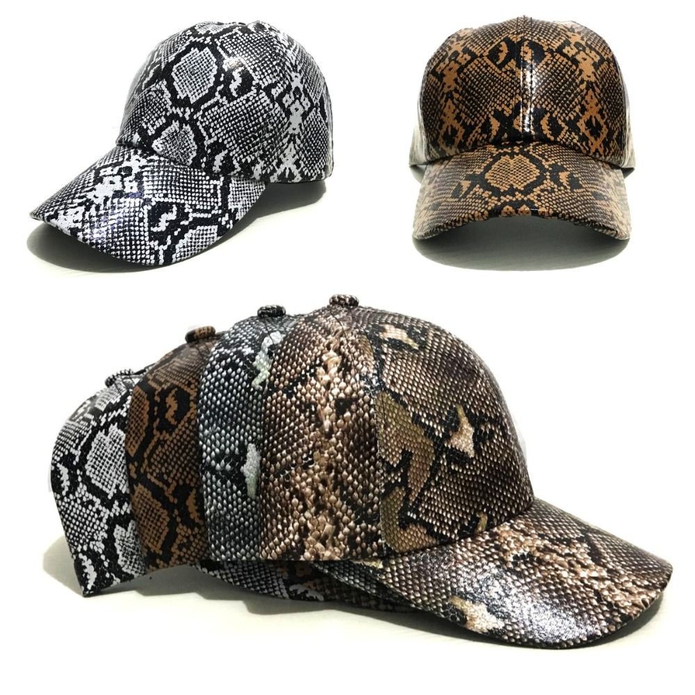 Jual Versatile PU Baseball Cap Snake Skin Print Leopard Print Duck Tongue Hat Adjustable Anti ...