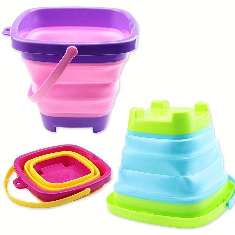Jual Foldable Beach Bucket Silicone Collapsible Toy Buckets for Kids ...