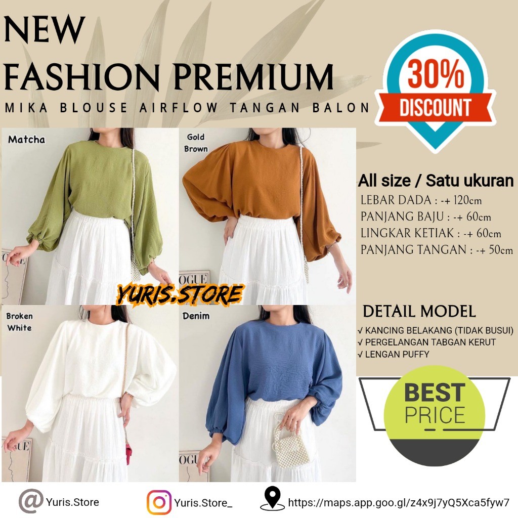 Jual MIKA BLOUSE TANGAN BALON AIRFLOW | Shopee Indonesia