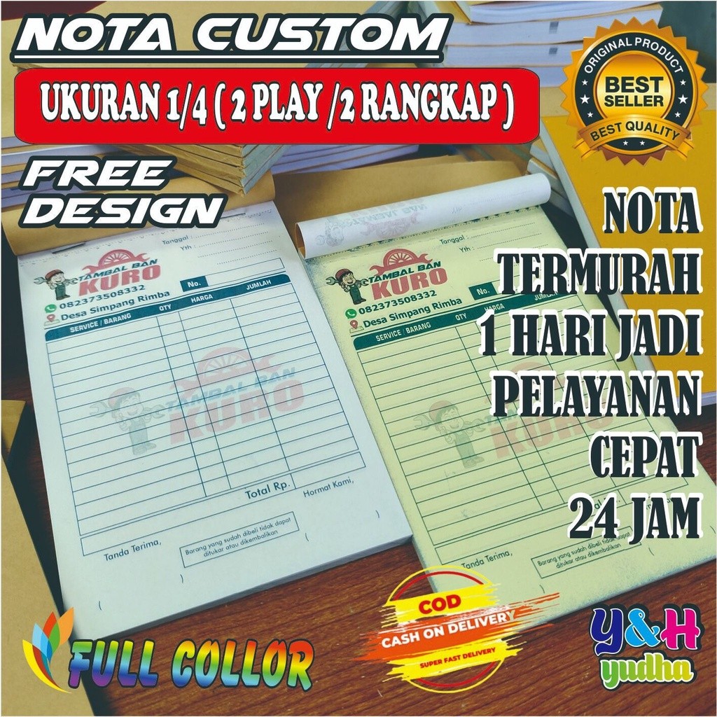 Jual Cetak Nota Costum 1/4 2 ply Nota geratis dsain murah nota geratis ...