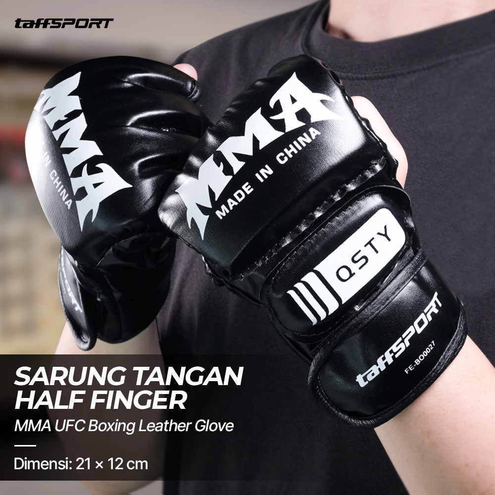 Jual TaffSPORT Sarung Tangan Half Finger MMA UFC Boxing Leather Glove ...