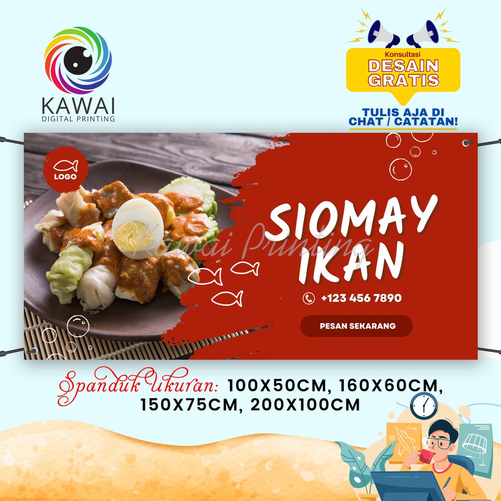 Jual SPANDUK / BANNER Siomay Ikan Merah Free Desain | Shopee Indonesia