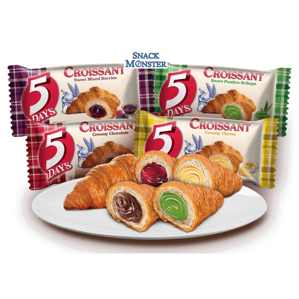 Jual 5 Days 5Days Roti Croissant Kue Rasa Chocolate, Cheese - Netto 60 ...
