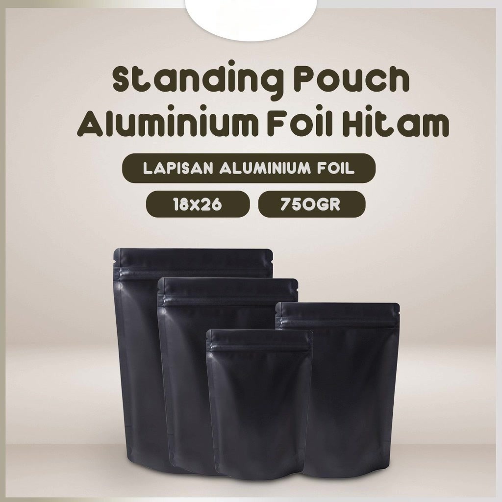 Jual Standing Pouch Hitam 18x26 cm Plastik Klip Alumunium Foil 18 x 26 ...
