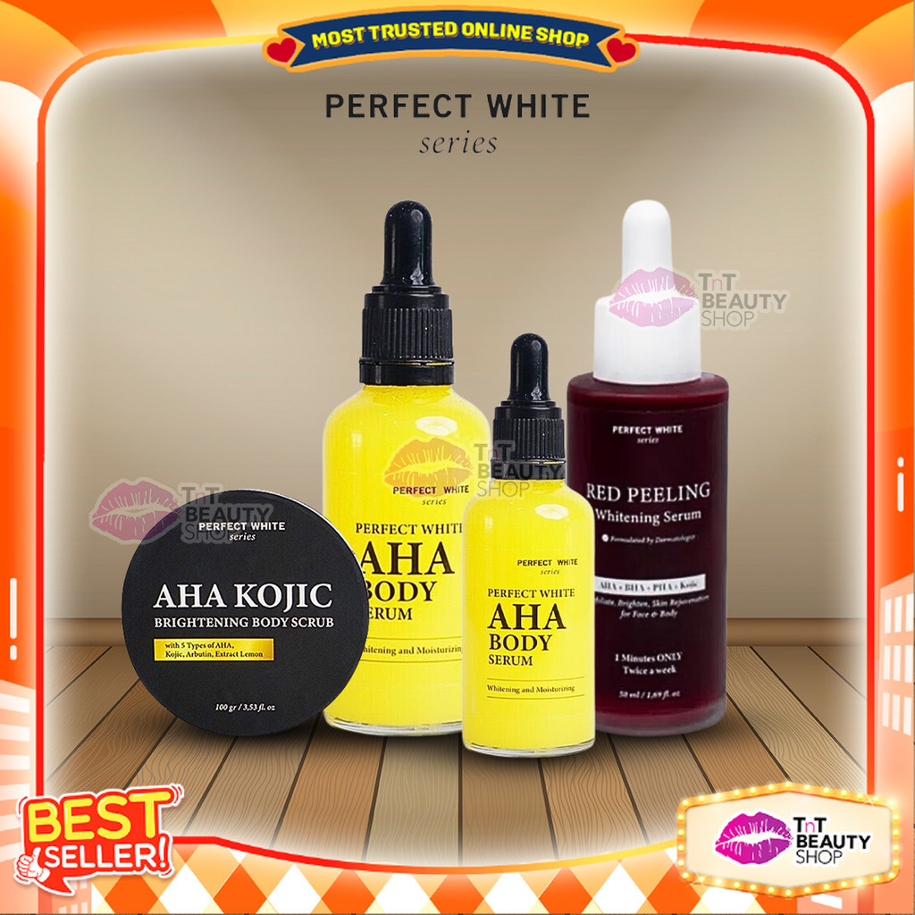 Jual PERFECT WHITE AHA BODY SERUM WHITENING BOOSTER AHA KOJIC BRIGHTENING BODY LOTION BODY WASH ...