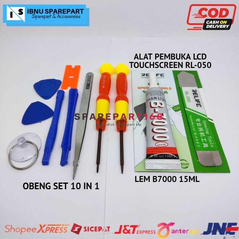Jual OBENG SET HP 10 IN 1 + LEM B7000 15ML + PEMBUKA LCD TOUCHSCREEN RL-050 OPENING TOOLS SERVIS ...