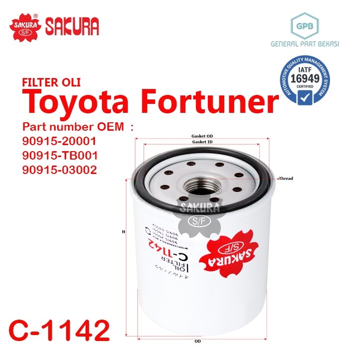 Jual Filter Oli Toyota Fortuner Sakura C-1142 C1142 | Shopee Indonesia