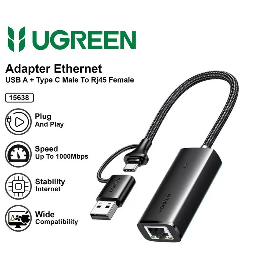 Jual UGREEN Ethernet Adapter Internet USB Type A / C to LAN 1000Mbps ...