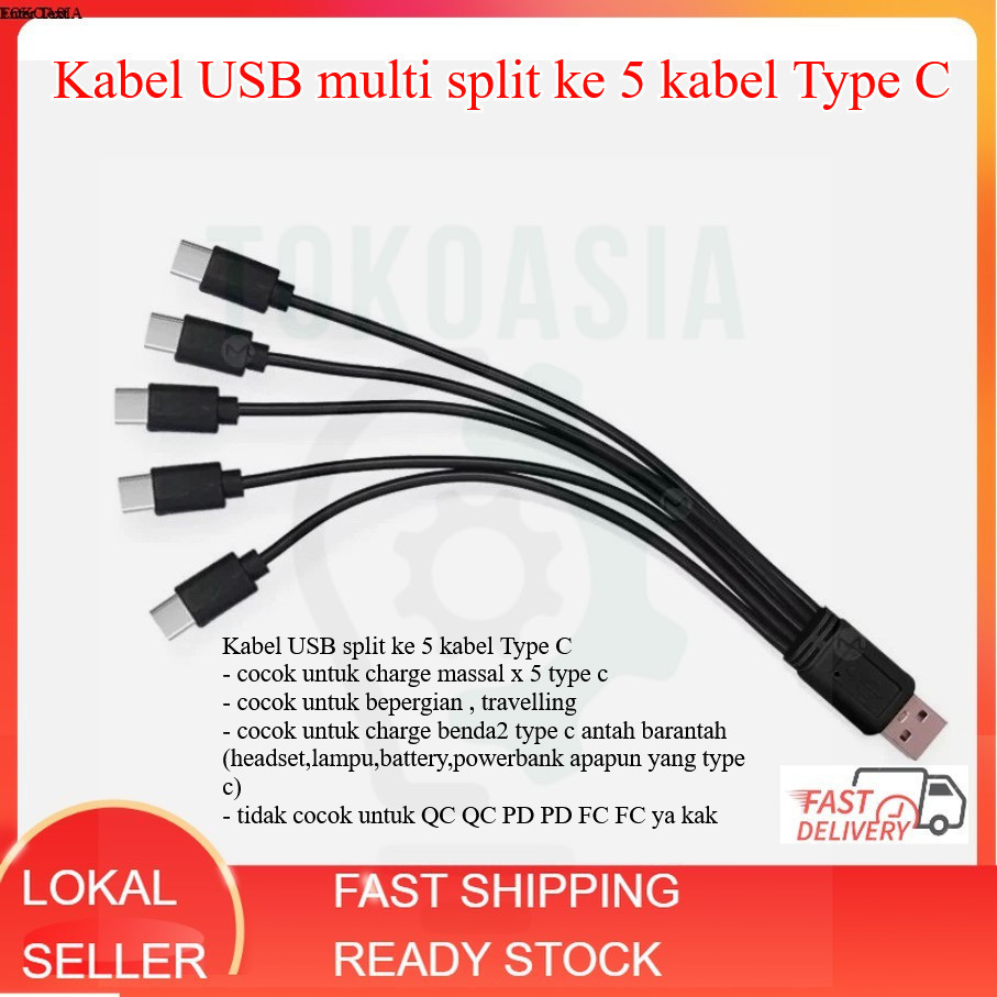 Jual Kabel USB to 5 USB C Type-C Multi cable splitter kabel ke Type C ...
