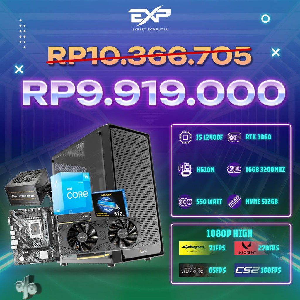 Jual EXP PC Gaming | i5 12400F | RTX 3060 12GB | 16GB | Wi-Fi | PC ...