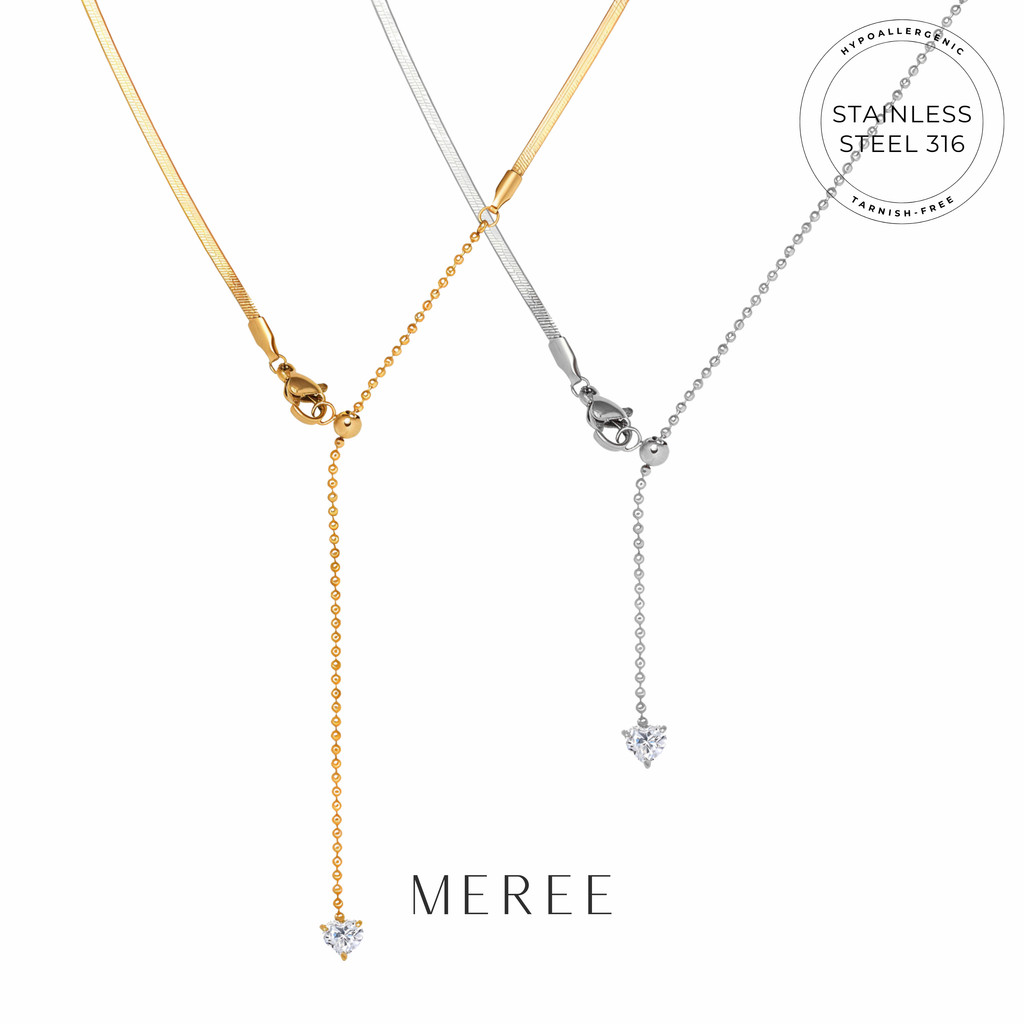 Jual Meree - Syla Herringbone Heart Necklace Stainless Steel 18k Tahan ...