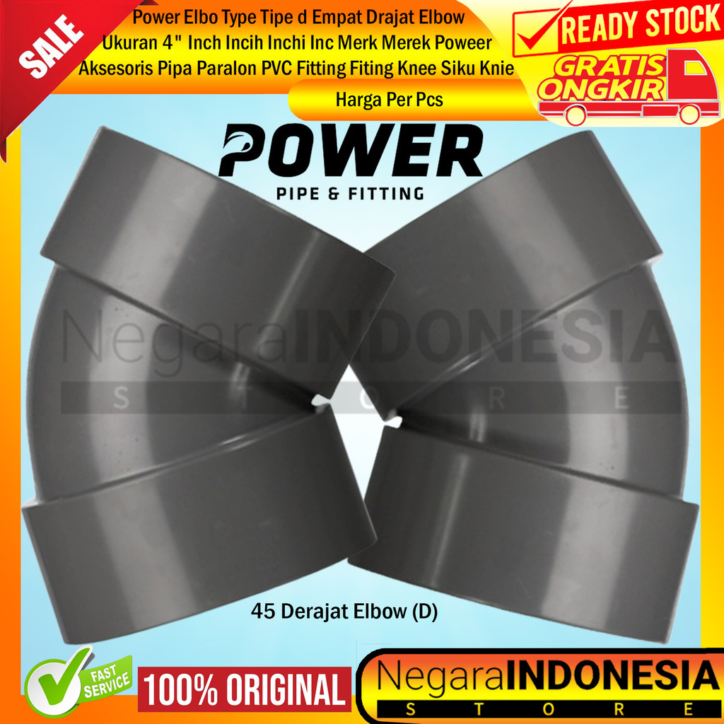 Jual Power Elbow 45 Derajat D Fitting Fiting Knee Siku Knie Keni Polos ...