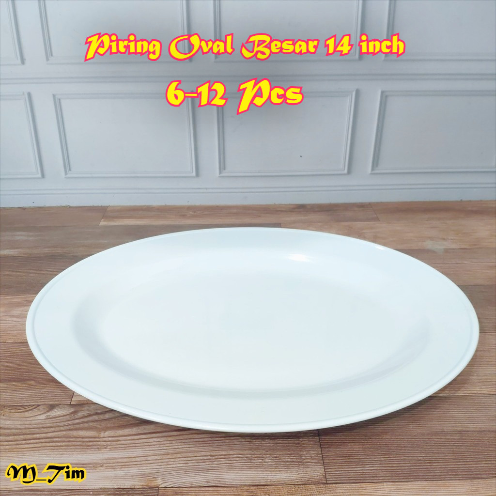 Jual 12 PCS Piring Saji Oval Semi Melamin Ceper Lusinan Besar 14 Inch ...