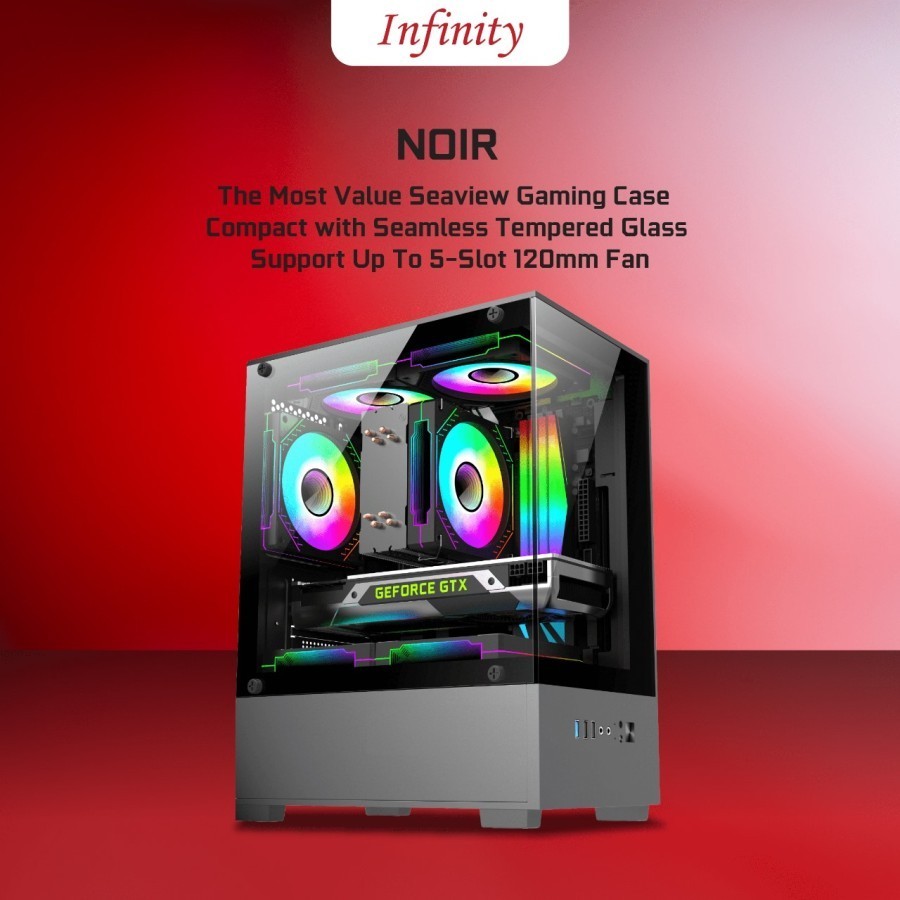 Jual CASING INFINITY NOIR Black + 3 Fan mATX Compact Seaview Case ...
