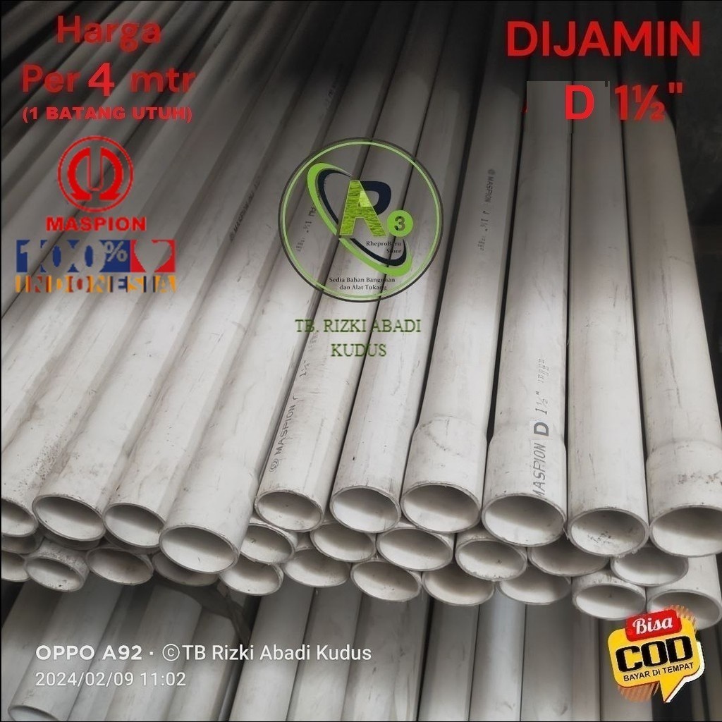 Jual RHEMA Paralon Pralon Pvc Pipa Air MASPION D Putih 1-1/2" (48 mm ...