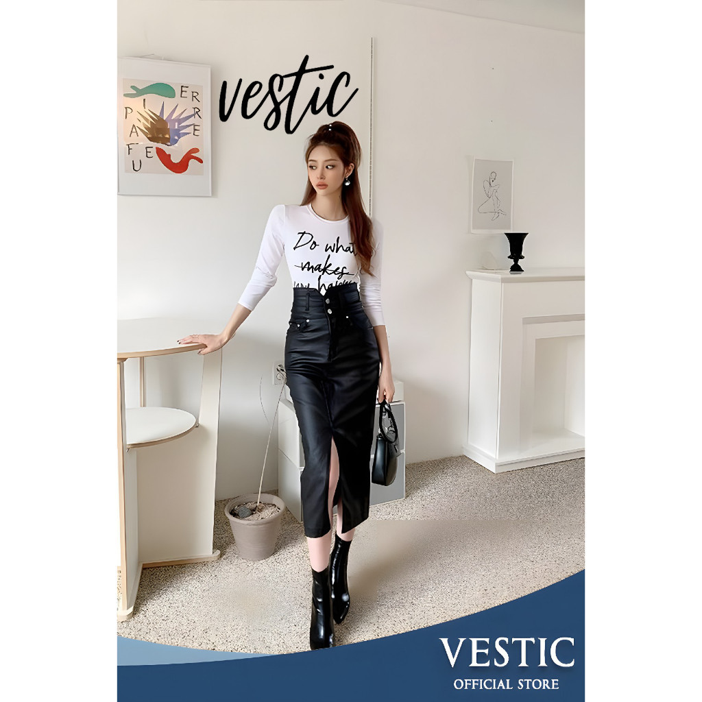 Jual Rok Kulit PU Rok Midi Wanita Korea Style Model Terkini - Warna ...