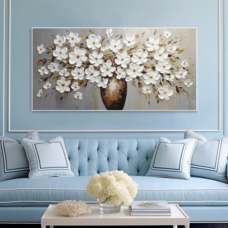 Jual Lukisan Bunga Warna Putih Dalam Pot Teksture Modern art Estetik ...