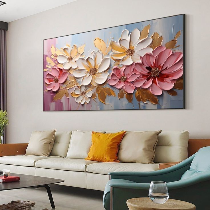 Jual Lukisan Bunga Mawar Pink Putih Teksture Modern art Estetik Lukisan ...