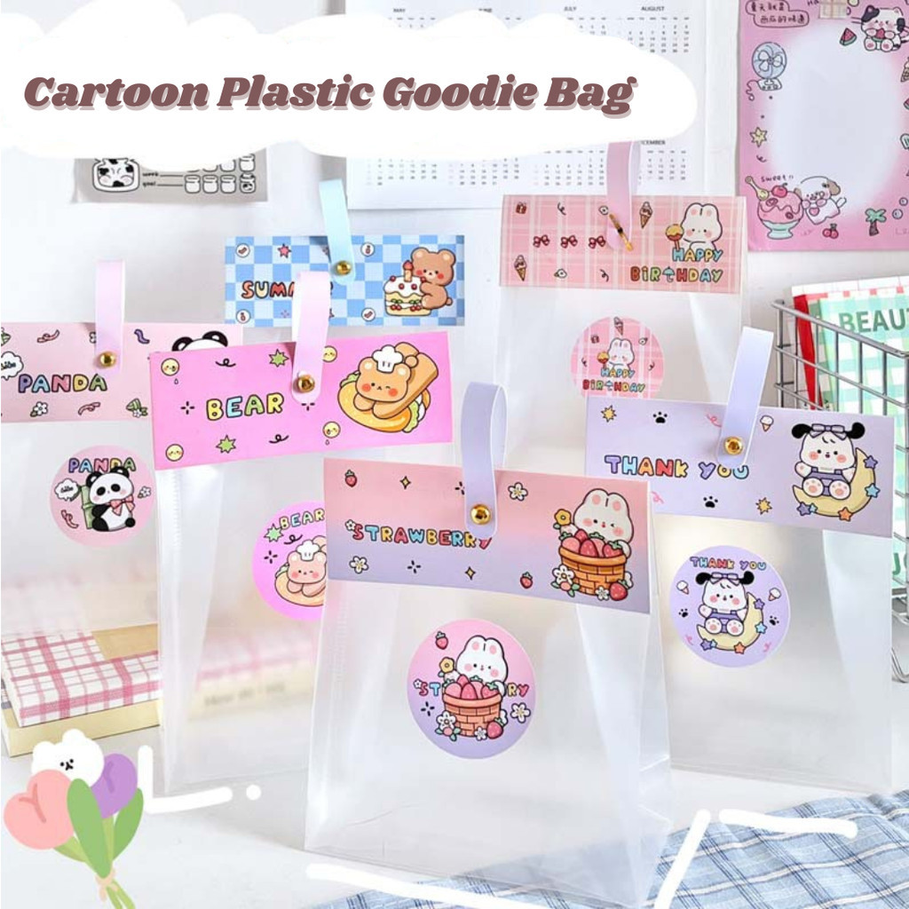 Jual [HARU] Cartoon Plastic Goodie Bag Set With Handle Hampers Gift ...