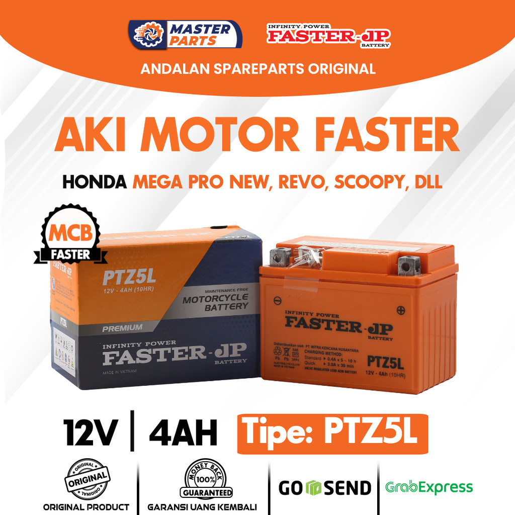 Jual Aki Faster JP PTZ5L 12V 4Ah untuk Honda Mega Pro NEW, Revo, Scoopy ...
