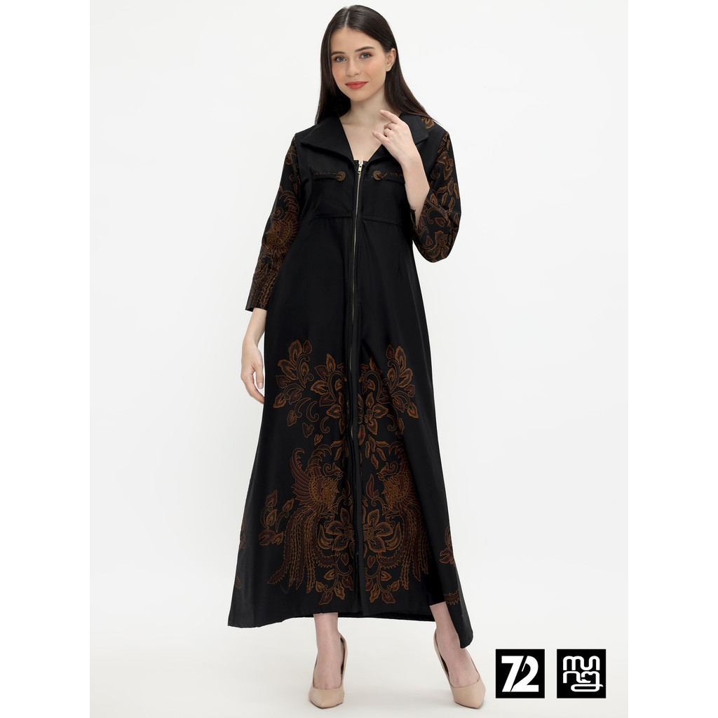 Jual GAMIS BATIK ASTON PREMIUM FULL TRIKOT LONG DRESS HITAM GOLD KATUN ...