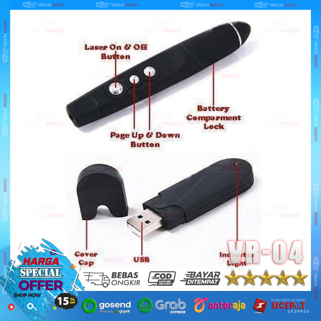 Jual Presenter Laser Pointer Wireless Presentasi Portable Plug and Play ...