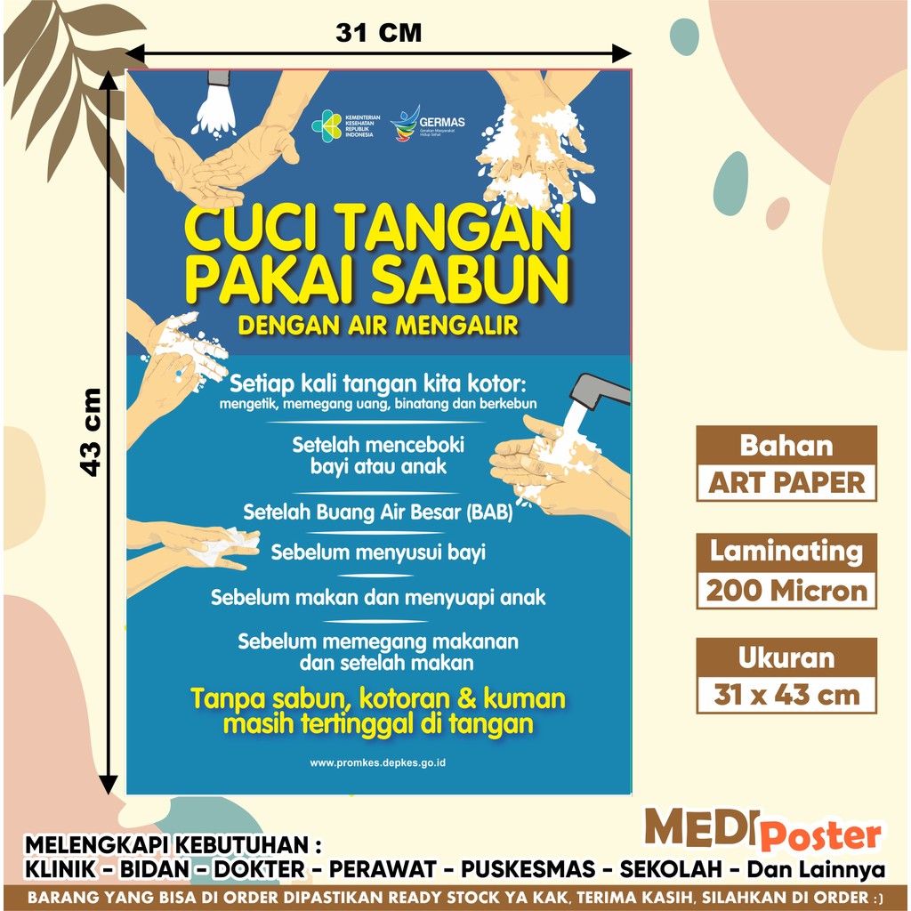Jual Poster Cuci Tangan Pakai Sabun dengan Air Mengalir | Shopee Indonesia