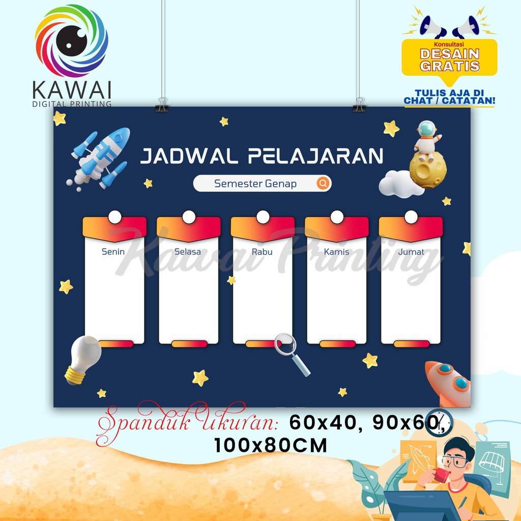 Jual SPANDUK / BANNER Jadwal Pelajaran Tema Angkasa Free Desain ...