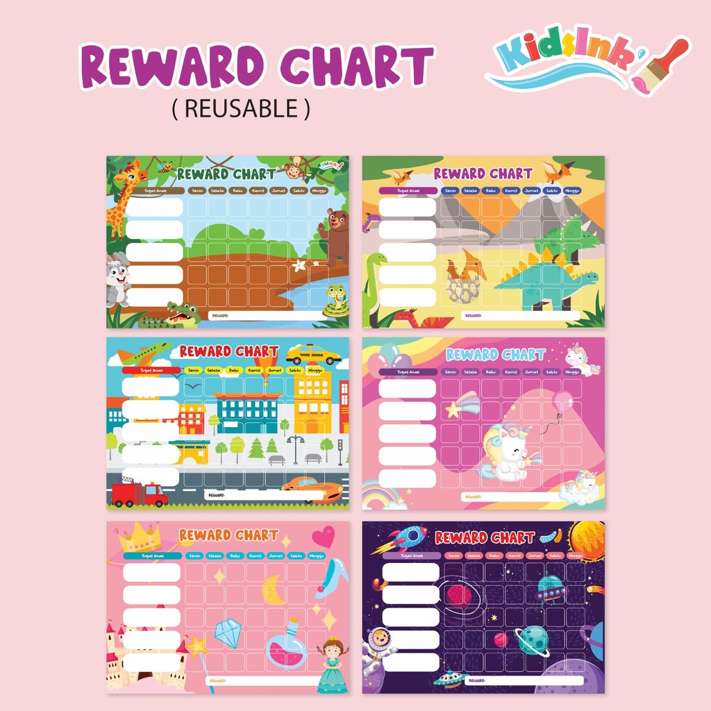 Jual KIDSINK Reward Chart Reusable Dilengkapi Stiker/ Lembar Target ...