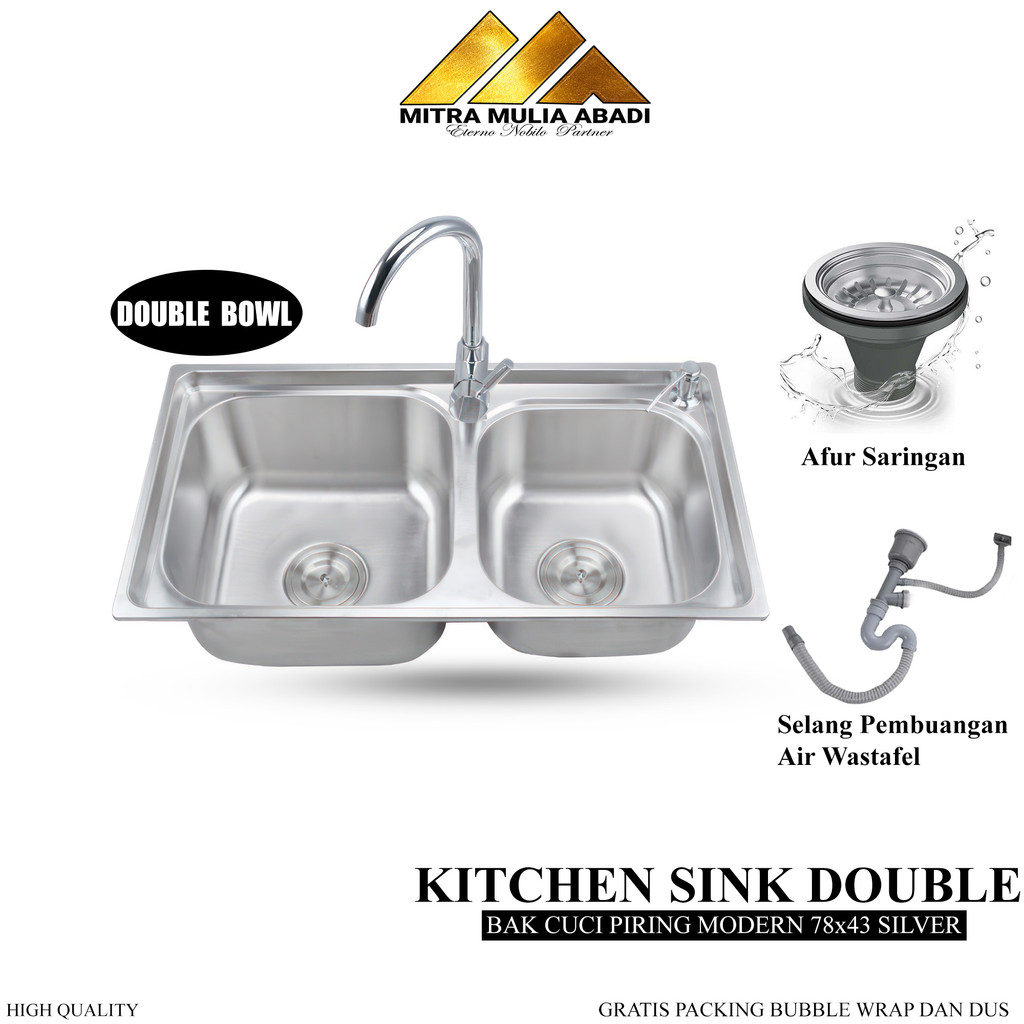 Jual Wastafel Kitchen Sink Double Bowl Modern Silver Stainless I Bak ...